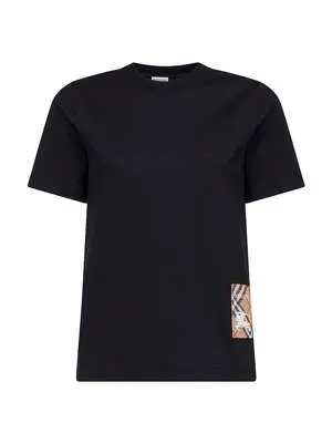 Burberry Black Cotton Check Patch T-shirt - Multicolor