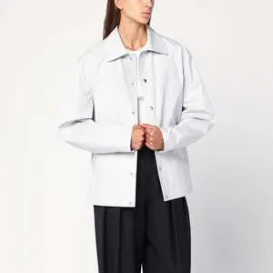 JIL SANDER Light Grey Cotton Taffeta Jacket With Logo - Gray