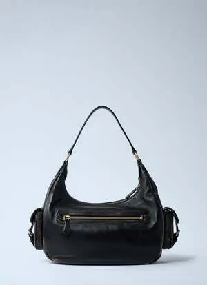 Miu Miu Leather Shoulder Bag With Distressed Finish And Zip Pockets - Brown