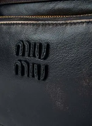 Miu Miu Leather Shoulder Bag With Distressed Finish And Zip Pockets - Brown