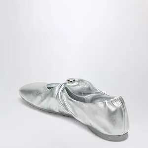 Loewe Pebble Soft Ballet Flats In Laminated Lamb Nappa Leather - Silver