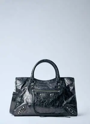 Balenciaga Le City Bag Medium Textured Leather Handbag - Gray