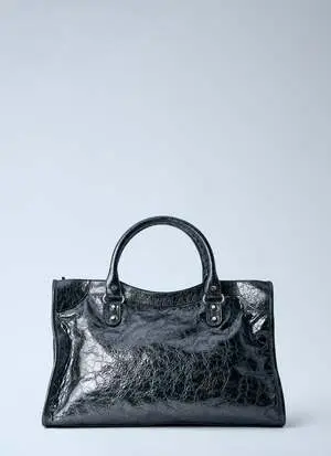 Balenciaga Le City Bag Medium Textured Leather Handbag - Gray
