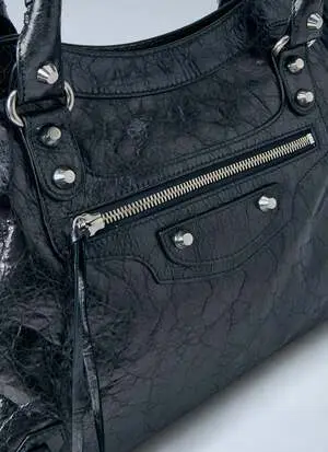Balenciaga Le City Bag Medium Textured Leather Handbag - Gray