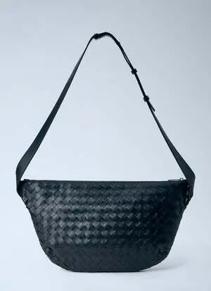 Bottega Veneta Intrecciato Leather Crossbody Bag - Black