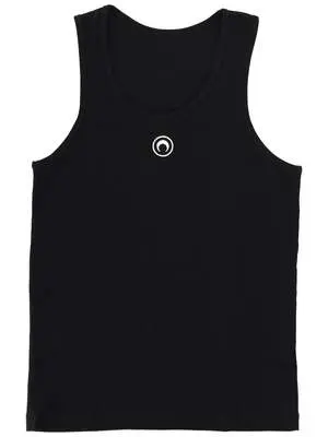 MARINE SERRE Ribbed Tank Top With Moon Logo - Black