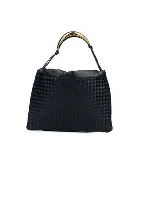 Bottega Veneta Woven Top Handle Bag With Gold Tone Hoop Handle - Multicolor