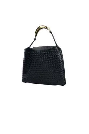 Bottega Veneta Woven Top Handle Bag With Gold Tone Hoop Handle - Multicolor