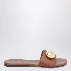 Loewe Leather Pebble Slides With Gold Anagram Medallion - Brown