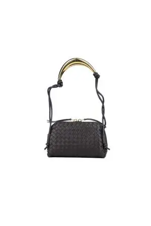 Bottega Veneta Woven Clutch With Gold Tone Hoop Handle - Multicolor
