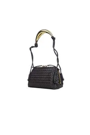 Bottega Veneta Woven Clutch With Gold Tone Hoop Handle - Multicolor