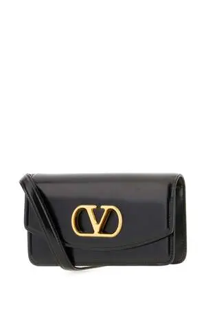 Valentino Garavani Black Leather Clutch Bag With Gold Tone Logo