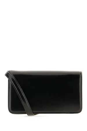Valentino Garavani Black Leather Clutch Bag With Gold Tone Logo