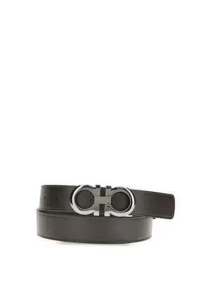 FERRAGAMO Reversible Leather Belt With Gancini Buckle - Brown