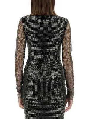 Sportmax Valdai Mesh Embellished Turtleneck Top - Black