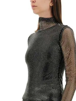 Sportmax Valdai Mesh Embellished Turtleneck Top - Black