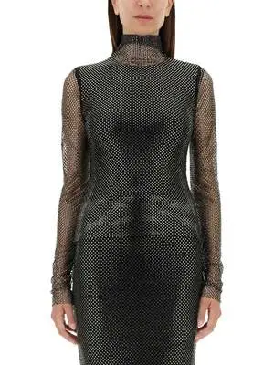 Sportmax Valdai Mesh Embellished Turtleneck Top - Black