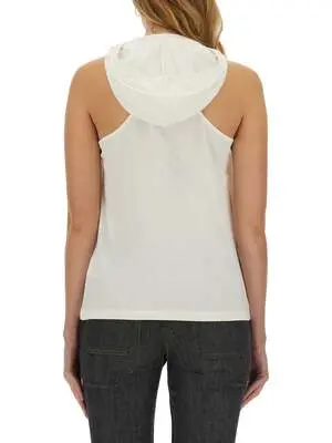 COURREGES Cotton Sleeveless Top With Logo Detail - White
