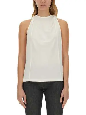 COURREGES Cotton Sleeveless Top With Logo Detail - White