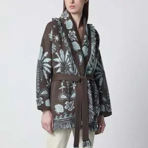 Alanui Echoes Of The Island" Jacquard Cardigan With Fringe - Brown