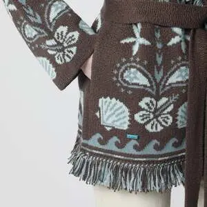 Alanui Echoes Of The Island" Jacquard Cardigan With Fringe - Brown
