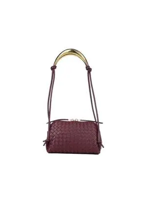 Bottega Veneta Woven Clutch With Gold Tone Hoop Handle - Multicolor
