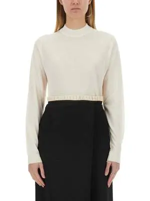 MAISON MARGIELA MAISON MARGIELA Wool Jersey High Neck Long Sleeve Sweater With Gathered Detail Cream