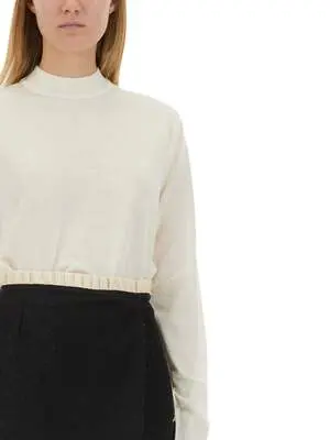 MAISON MARGIELA Wool Jersey High Neck Long Sleeve Sweater With Gathered Detail - Cream