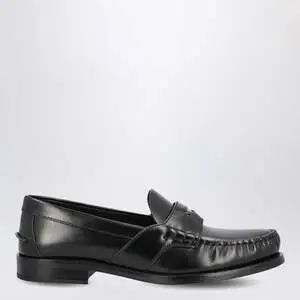 Prada Brushed Leather Loafers With Enamelled Triangle Logo - Black