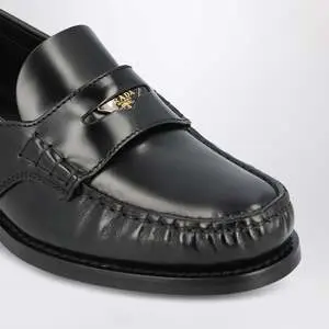 Prada Brushed Leather Loafers With Enamelled Triangle Logo - Black