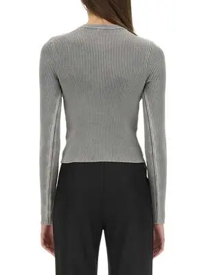 DIESEL® Ribbed Jersey Top With Cut-out Detail - Gray