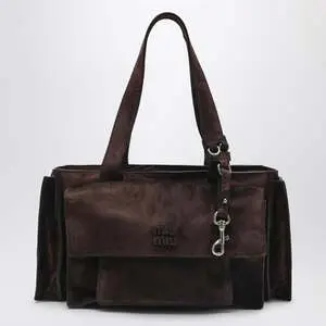 Miu Miu Suede Utility Bowling Bag - Brown