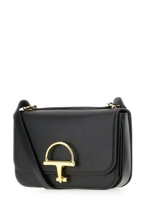 Gucci Black Leather Crossbody Bag With Gold Tone Horsebit Detail