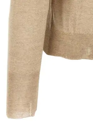 GOLDEN GOOSE Dilara" Turtleneck Sweater In Distressed Virgin Wool - Cream