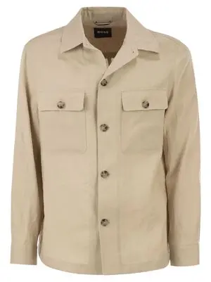BOSS Boss Men Linen Shirt Jacket With Patch Pockets Cream