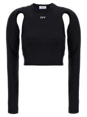 Off-White Sleek Long Sleeve Cropped Top With Cut-out Detail - Black