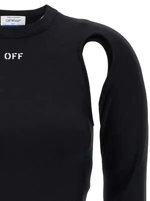 Off-White Sleek Long Sleeve Cropped Top With Cut-out Detail - Black