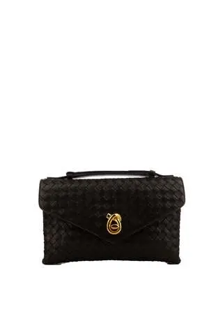 Bottega Veneta Woven Leather Turn Lock Crossbody Bag