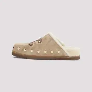 Celine Triomphe Wedge 15mm Suede Shearling Mules