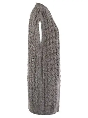 Herno Long Sleeveless Openwork Knit Cardigan