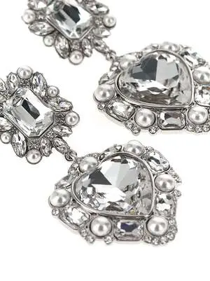 SELF-PORTRAIT Crystal Pearl Tiered Heart Earrings