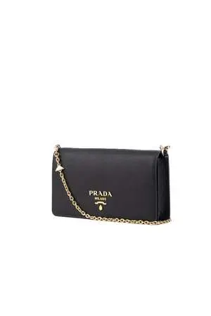 Prada Black Saffiano Leather Chain Wallet
