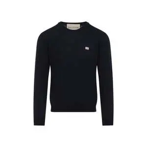 Valentino Garavani Virgin Wool Crewneck Sweater With Gold-tone Metallic V Logo Detail