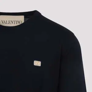 Valentino Garavani Virgin Wool Crewneck Sweater With Gold-tone Metallic V Logo Detail