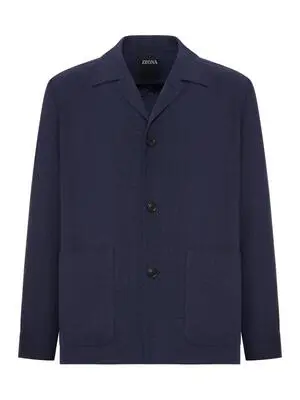Zegna Wool And Linen Mix Jacket With Patched Pockets - Blue