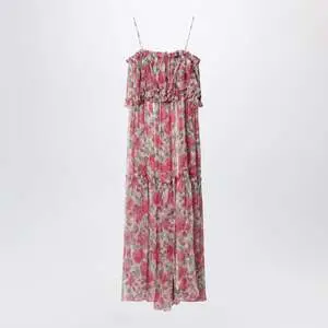 Chloé Long Silk Muslin Dress With Rose Print - Multicolor