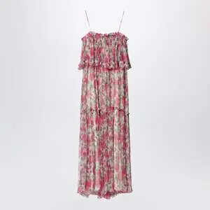 Chloé Long Silk Muslin Dress With Rose Print - Multicolor