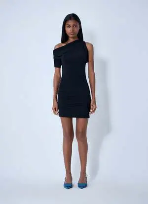 Jacquemus La Mini Robe Drapado Asymmetrical One-shoulder Mini Dress - Black