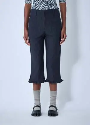 GANNI Stretch Stripe Capri Pants With Ruffle Hem - Gray