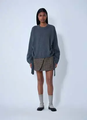 GANNI Wool-blend Crewneck Sweater With Logo Patch - Gray